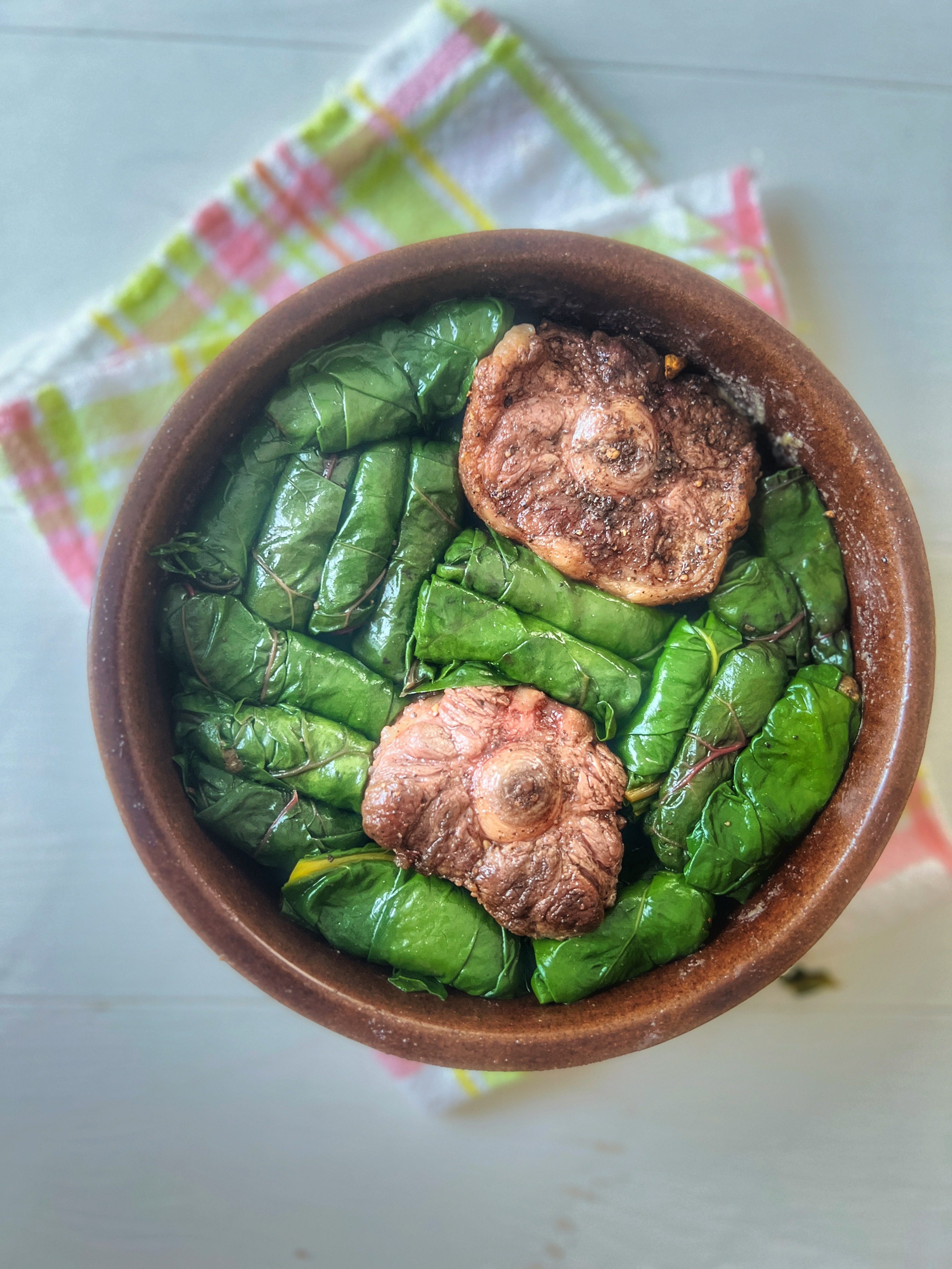 Akawi Be Mahshi Al Salk (Egyptian Oxtail & Rolled Swiss chard in clay ...